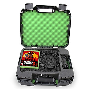 CASEMATIX Green Travel Case Compatible with Xbox One X 1TB Enhanced 4k HDR Gaming Console, Controller, Cables and Games with Impact Resistant Shell