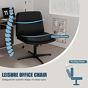 Cross Legged Office Chair,Armless Comfy Criss Cross Chair Wide Seat Ergonomic Home Office Desk Chair No Wheels Swivel Home Office Desk Computer Chair for Vanity Home Office Bedroom,Black