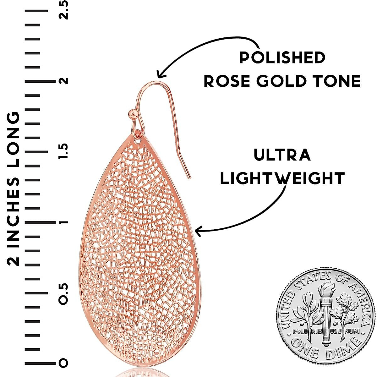 Womens Earrings Dangling - Dangly Earrings, Filigree Earrings for Women, Women's Bohemian Earrings, Lightweight Earrings for Women Dangling, Rose Gold Earrings Dangle, Rose Gold Tone Dangle Earrings