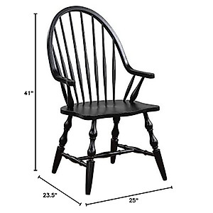 Sunset Trading Windsor Dining Chair with Arms, Antique Black with Cherry Rub (DLU-C30A-AB-2)