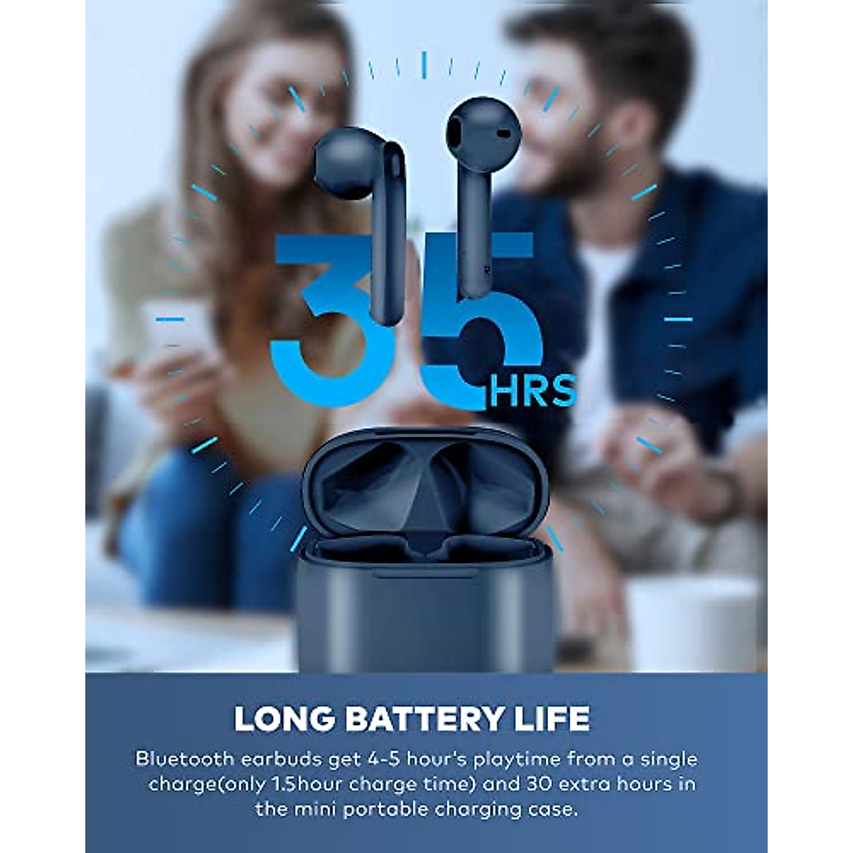BEBEN True Wireless Earbuds, Waterproof Bluetooth Earbuds, 35Hrs Cyclic Playtime Headphones with Charging Case and mic for iPhone Android, in-Ear Stereo Earphones Headset for Sport Blue