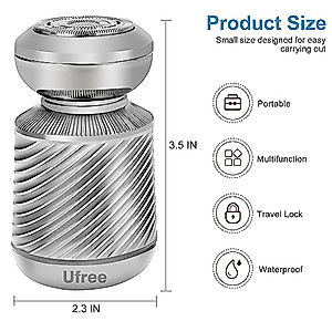 Ufree Mini Shaver Travel Razor, Pocket Portable Electric Shaves for Men Face, Mini Electric Razor for Men, IPX7 Waterproof Rotary Shaver Razor, Beard Trimmer for Men, Mens Grooming Kit, Gifts for Men