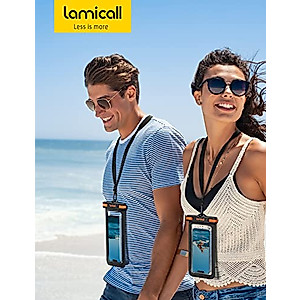 Lamicall Waterproof Phone Pouch Case - [2 Pack][Easy Lock & Heavy Duty] IPX8 Water Proof Cell Phone Dry Bag for iPhone 14 13 12 11 XS XR X Pro Max Plus Mini, S22 S21 Ultra, more 4-7" Cellphones, Black