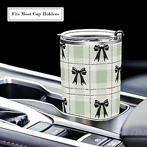 Green Plaid Black Butterfly Stainless Steel travel cups Leak-proof Lid and Straw travel coffee mug spill proof for Water, Iced Tea or Coffee safe umbler 20 OZ