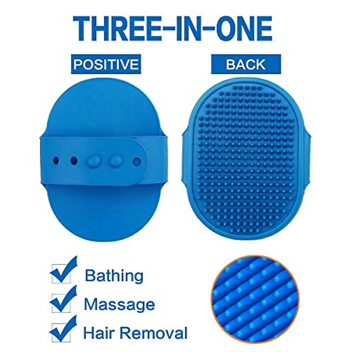 Dog Bath Brush, Aoche Pet Bath Comb Brush Soothing Massage Rubber Comb 2pcs with Adjustable Ring Handle for Long Short Haired Dogs and Cats (blue+rose)