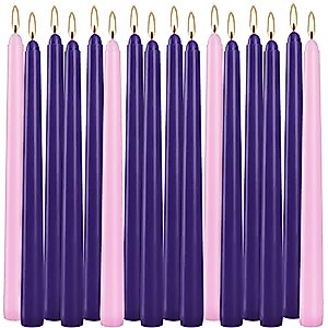 Advent Taper Candles 16 Piece Purple Pink Christmas Season 10-inch Wax Taper Candle, Pack of 16