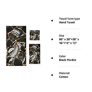 Naanle Black Marble with Golden Line Soft Set of 3 Towels, 1 Bath Towel+1 Hand Towel+1 Washcloth, Decorative for Bathroom, Hotel, Gym, Spa and Beach