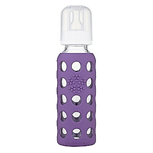 Lifefactory 9oz Glass Baby Bottle 2pk Bundle with 2 Stage 3 Nipples (Grape/Raspberry)