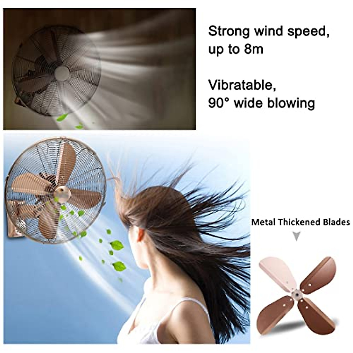 USGitke Wall-Mounted Fan with Remote Control 16 Inch/18 Inch Low Noise Three-Speed Adjustable Retro Fan (Color : Bronze, Size : 18In(50 X 55 * 30cm))