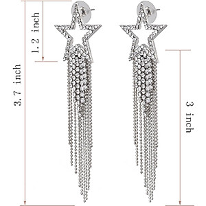 Women’s Tassel Earrings Star Ear Stud Pave Crystal Dangle Earrings Boho Waterfall Beaded Fringe Drop Earring