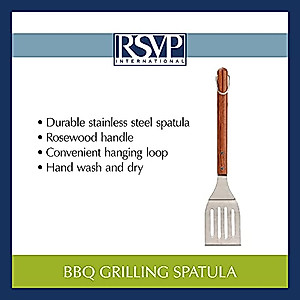 RSVP International Endurance BBQ Grill Spatula Flipper, 18" | Flip Burgers & Other Food w/ Long Handle that Keeps Hands Safe from Fire | Made from Stainless Steel & Rosewood
