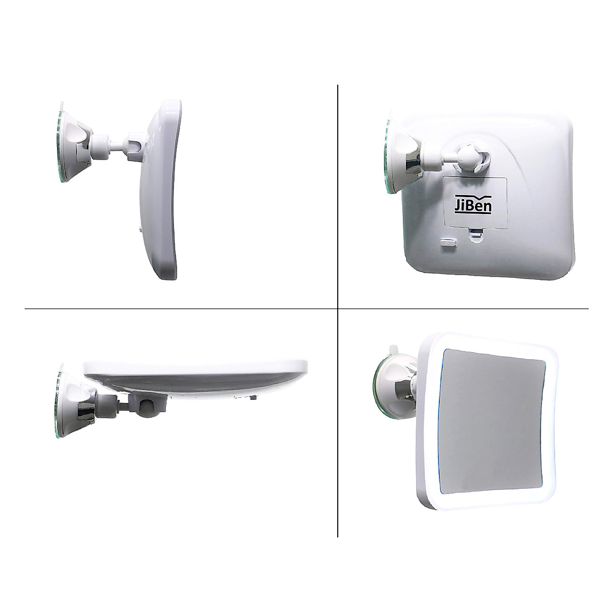 JiBen Square LED Lighted 10X Magnifying Makeup Mirror, Power Locking Suction Cup, Bright Diffused Light and 360 Degree Rotating Adjustable Arm, Portable Cordless Home and Travel Bathroom Vanity Mirror