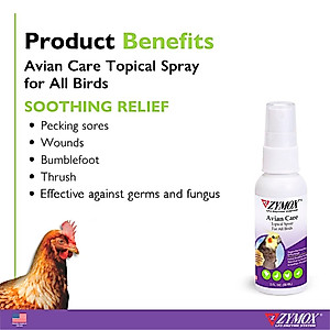 Zymox Avian Care Topical Spray for All Birds, 2 oz. – Soothes Irritated Skin & Supports Healthy Plumage for All Birds, Fowl & Poultry