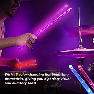 Light Up Drum Sticks,15 Color Changing Drum sticks Cool Kids Drum Sticks Personalized Electronic 5A DrumSticks(One Pair)
