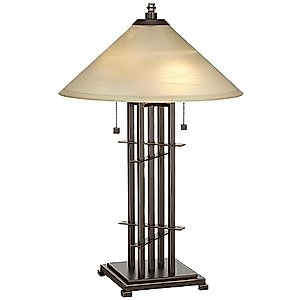 DKLIMA Table Lamp 23 1/2" High Bronze Cone Alabaster Art Glass Shade for Bedroom Living Room Bedside Nightstand