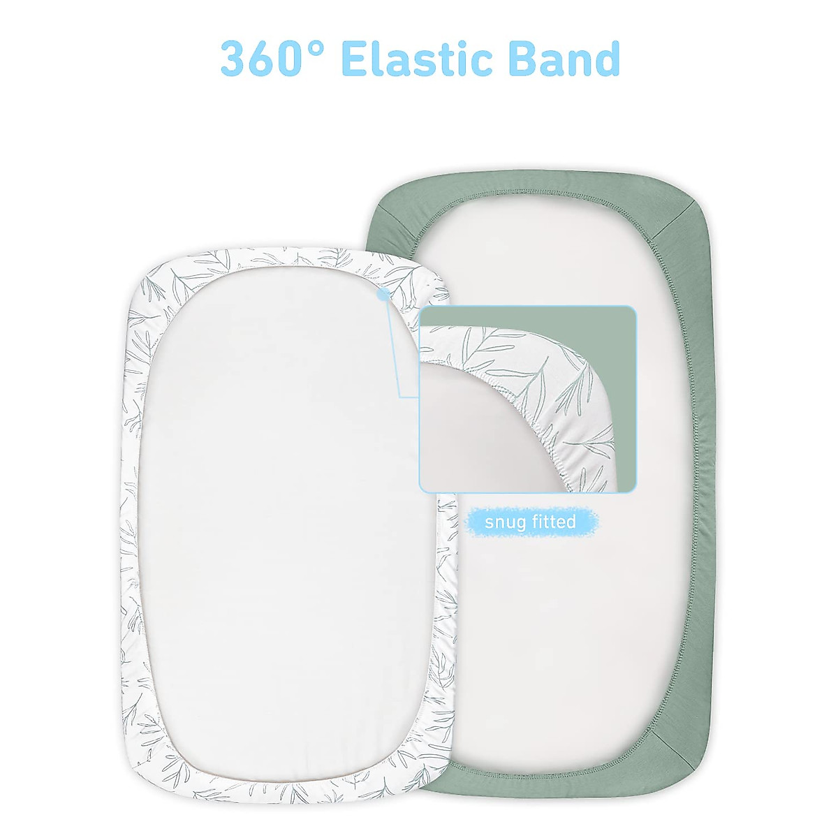 Babebay Bassinet Sheet Fitted for Baby Boy and Girl, Jersey Knit Cotton for Natural Comfort Fitted for Oval, Hourglass and Rectangular Mattress, Soft and Safe, 2 Pack (Sage Green)