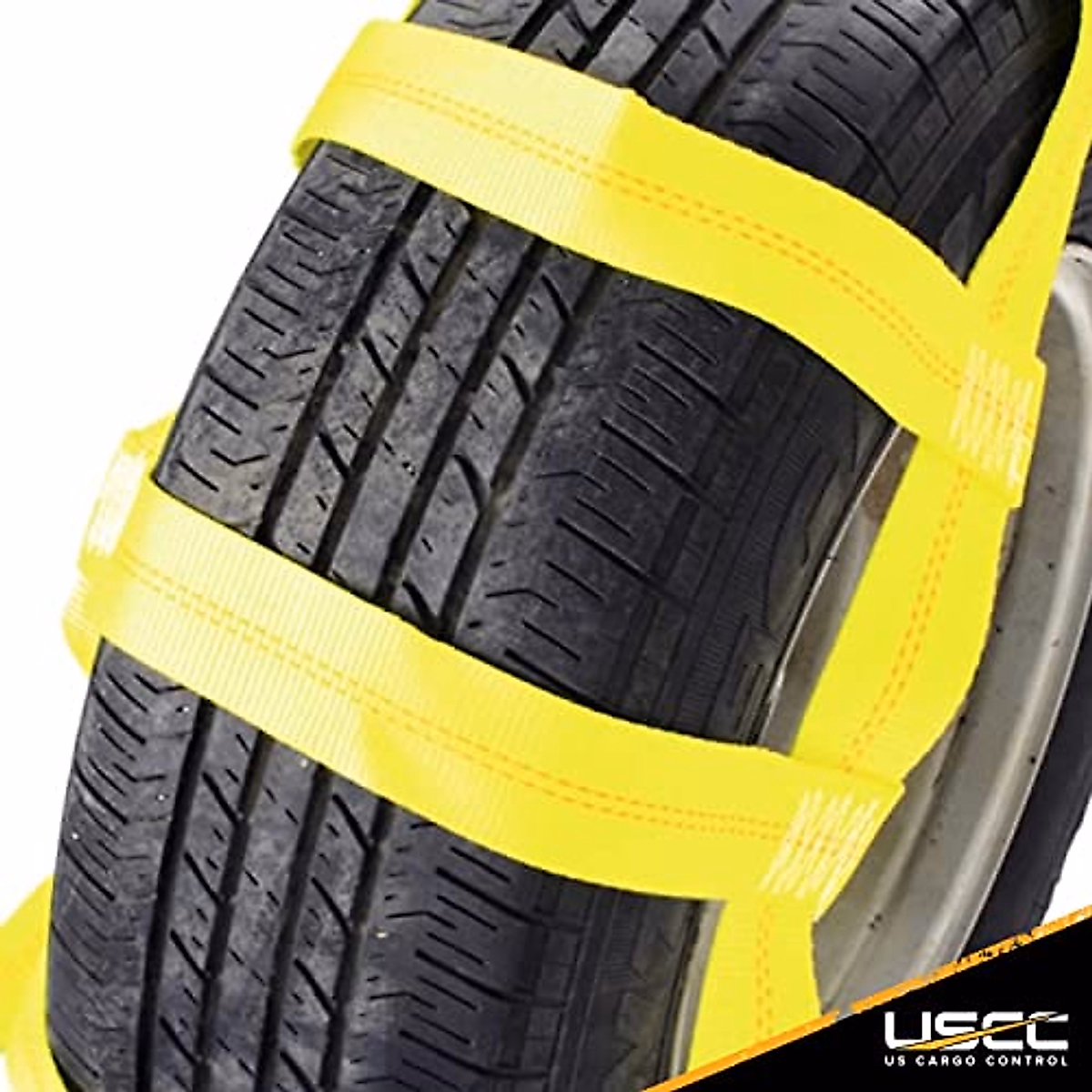 US Cargo Control Tow Dolly Basket Strap, Yellow Car Dolly Strap with Flat Hook End Fittings, Great for Tow Dolly Car Hauling, Fits Most 14-17 Inch Wheels, 3,333 Pound Working Load Limit