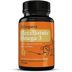 FlexxiJoints Omega-3 Hip and Joint Supplement • Green-Lipped Mussel Omega-3 Oil for Dogs • 100% New Zealand Green-Lipped Mussels (60 Softgels)