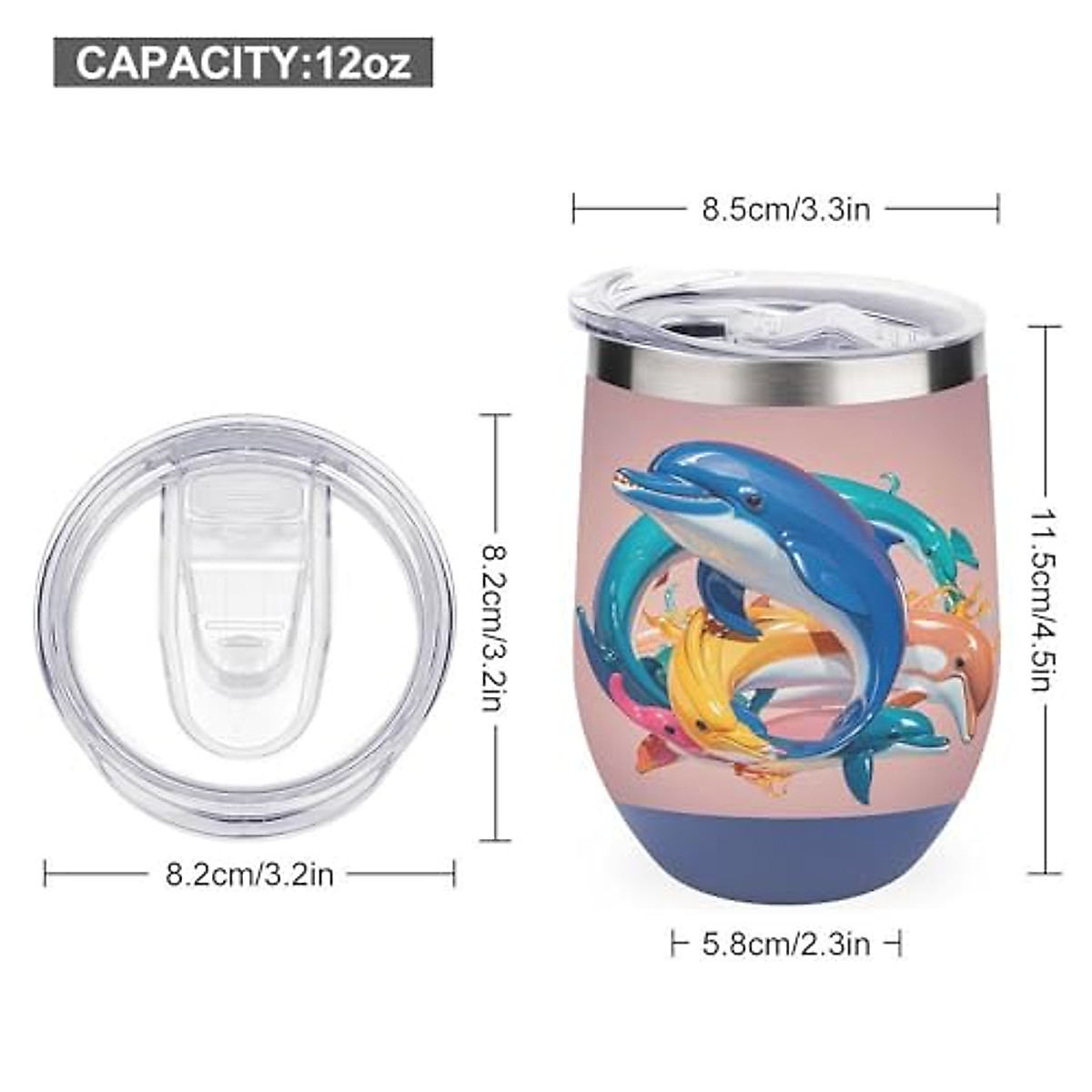 OPTKSNCU 304 Stainless Steel Insulated Cup with Lid, Abstract Animal Dolphin Print Durable, And Easy to Clean – Ideal for Home, Office, And Gift Giving