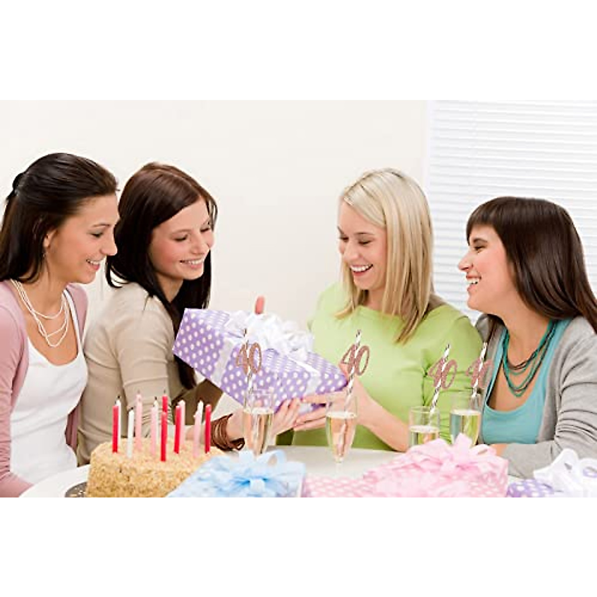 Happy 40th Birthday Straw Decor, Rose Gold Paper Straws, 40th Anniversary Decorations, 24pcs Cut-Out Number 40 Party Drinking Decorative Straws