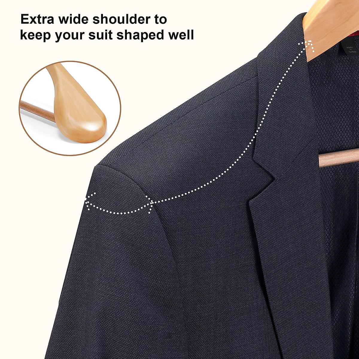 ENUOSUMA High-Grade Wide Shoulder Wooden Hangers 10 Pack,Smooth Finish Wood Suit Hanger Coat Hanger for Closet,Non Slip Pants Bar,Holds Up to 20lbs, 360° Swivel Hook,for Jacket,Dress Heavy Clothes