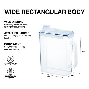 LocknLock Aqua Fridge Door Water Jug with Handle BPA Free Plastic Pitcher with Screw Top Lid Perfect for Making Teas and Juices, 1 Gallon, Clear