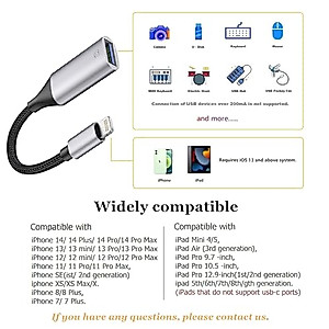 IVSHOWCO Lightning to USB Adapter [Apple MFi Certified], USB Camera Adapter for iPhone, iOS OTG Cable Adapter, Supports USB Flash Drive, Card Reader, Mouse, Keyboard