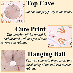 HERCOCCI Bunny Tunnels & Tubes, Collapsible 3 Way Rabbit Hideout Tunnel with Chew Toys for Rabbit Bunny Guinea Pig Ferret Kitten