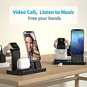 Tadalol Charging Station for Multiple Devices Apple, 3 in 1 Portable Charging Stand for iPhone AirPods iWatch with Magnetic Watch Charger Charging Dock Holder with 12W Adapter and Cable (Black)