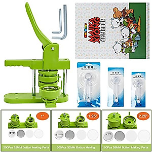 Aiment Button Maker Machine Multiple Sizes 600Pcs, Photo Pin Badge Maker 1+1.25+2.25 inch for Kids, Button Press Machine with 600 Sets Button Making Supplies & Cutter & Magic Book (Green, 25/32/58mm)