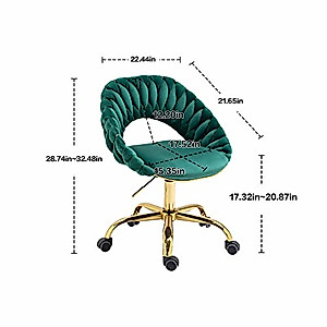 EXZLFA Home Office Desk Chair,Modern Velvet Computer Task Armchair with Height Adjustable and 360° Swivel, Vanity Gold Metal Frame Makeup Chair for Living Room (Emerald)