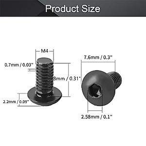 MroMax 100Pcs M4 x 8mm Button Head Socket Cap Bolts Screws, Alloy Steel 10.9 Grade, Allen Socket Drive, Black Oxide Finish, Fully Machine Thread