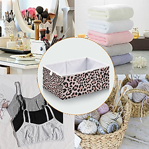 Pink Leopard Print Cheetah Basket Cube Storage Bins Fabric Storage Baskets Collapsible Decorative Storage Box with Handles Organizer Bag for Shelf Closet Toy Gift 15 x 11 x 7