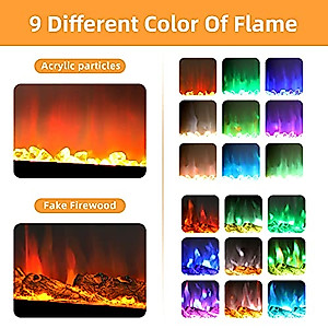 SANHSEHOME Freestanding Electric Fireplace, 30 Inches Electric Fireplace with Remote Control Recessed and Wall Mounted, Insert Heater with Crystal Options & Faux Fire Log, 9 Flamer Color