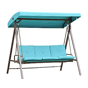 Aoodor 2 in 1 Patio Porch Swing Bed Olefin Fabric Fade Resistant Outdoor Converting Adjustable Canopy, Weather Resistant Glider with Removable 3 Seater - Teal