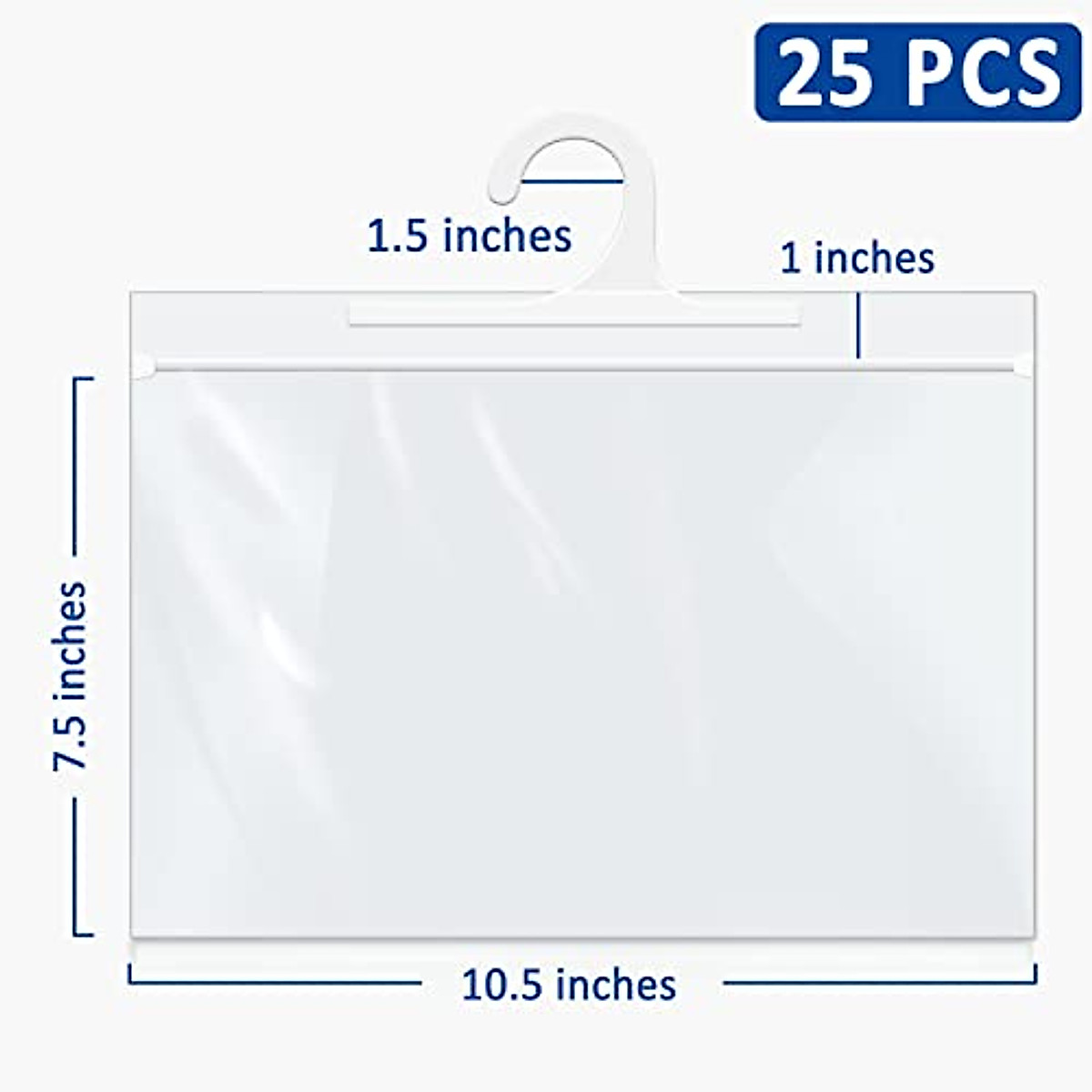 24 Pack Hanging Storage Bags, Large Hook 7.5 x 10.5-inch Clear Plastic Bags for Classroom, Library, and Pharmacy Use