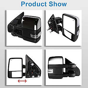 ECCPP Tow Mirrors Towing Mirrors Compatible with 2004-2014 for Ford for F-150 Pickup Truck with Left Right Side Power Control Heat Turn Signal Puddle Auxiliary Light with Chrome Housing