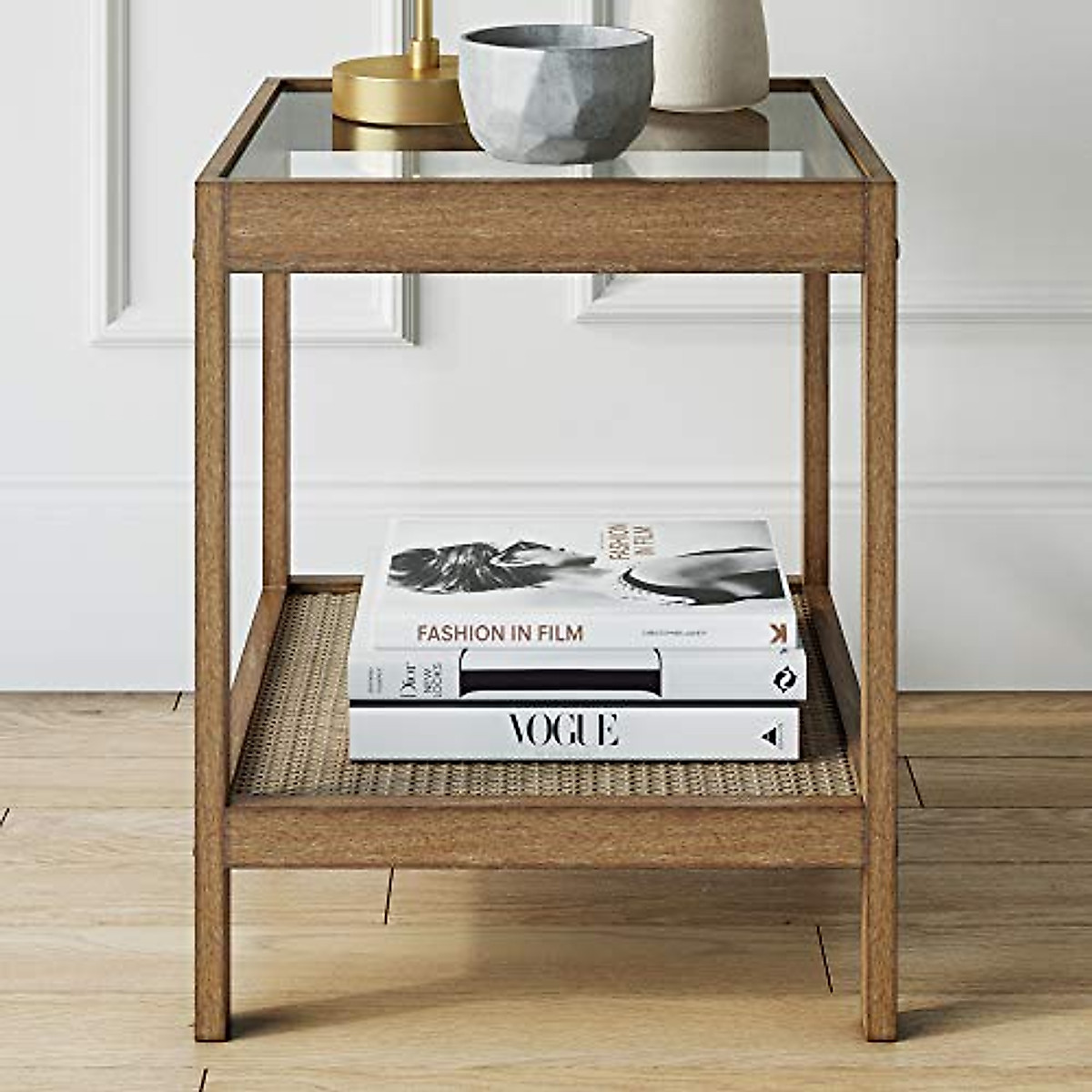 Nathan James Nash Modern Solid Wood Accent End or Side Table, Light Brown/Glass 18 in x 18 in x 22 in