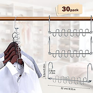 30 Pack Space Saving Hangers 12 Slots Stainless Steel Clothes Hangers Silver Closet Hangers Space Saver Organizers Cascading Hanger for Bedroom Organization Dorm Room Essentials