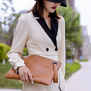 Unique Vegan Women Clutch Bag PU Leather Envelope Clutch Bag Handbag Wristlets for Beach Holiday (Brown)