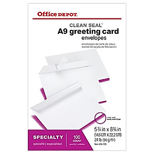 Office Depot Clean Seal(TM) Invitation Envelopes, 5 3/4in. x 8 3/4in., White, Box Of 100, 12030