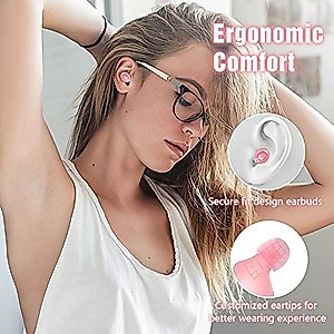 Bluetooth Earbuds, jaroco Wireless Earbuds with Premium Stereo Bass Sound,Built in Mics CVC Noise Cancelling in Ear Headphones with Charging Case for Sports,Work,Home Office (Pink)