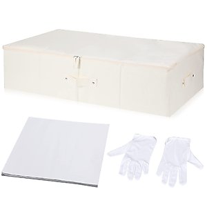 Glenmal Wedding Dress Preservation Box Kit Wedding Dress Storage Box with 1 Pair Microfiber Gloves and 100 Sheets of Acid Free Tissue Paper for Storage Wedding Dress Gown Bride, 28 x 15.7 x 7 Inches