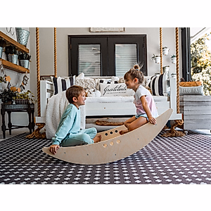 Avenlur Rocking Boat Stair Climber Montessori and Waldorf Style Balancing Step Ladder Rocker Activity Center for Toddlers, Kids, Homeschool, Daycare Seats up to 4 Children Ages 1-6yrs