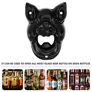 Amosfun Wall Mounted Bottle Opener Vintage Cast Iron Pig Head Beer Bottle Opener Animal Teeth Bite Beer Bartender Cap Open Tool for Bars KTV Hotels Housewarming Gift Black