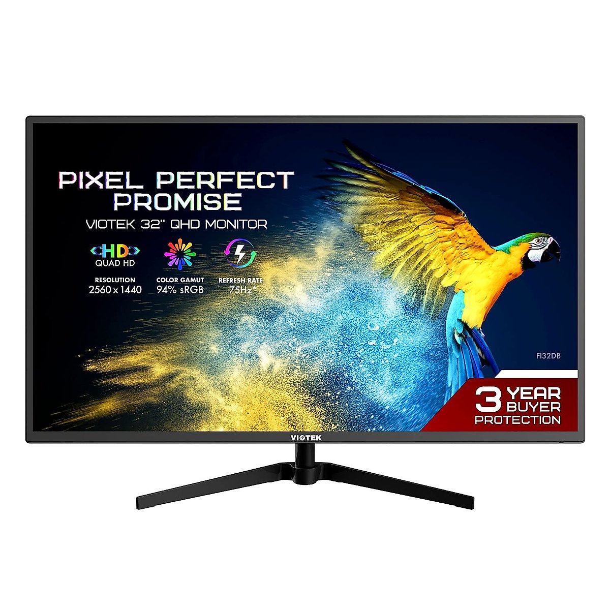 Viotek 32-inch 1440p 75Hz IPS Monitor with 10-bit Color - for Gaming, Design, Entertainment via HDMI/DP/Mini-DP/VGA