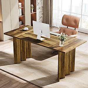 Tribesigns Modern Executive Desk, 62.2" Office Computer Desk, Mid-Century Modern Desk with Legs, Simple Writing Desk Workstation Business Furniture for Home Office, Brown Oak