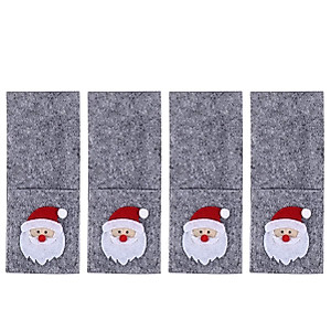 GALPADA 4Pcs Christmas Silverware Holder Pocket Tableware Cutlery Organizers Felt Xmas Santa Claus Fork Spoon Flatware Bags Christmas Dinner Table Decor