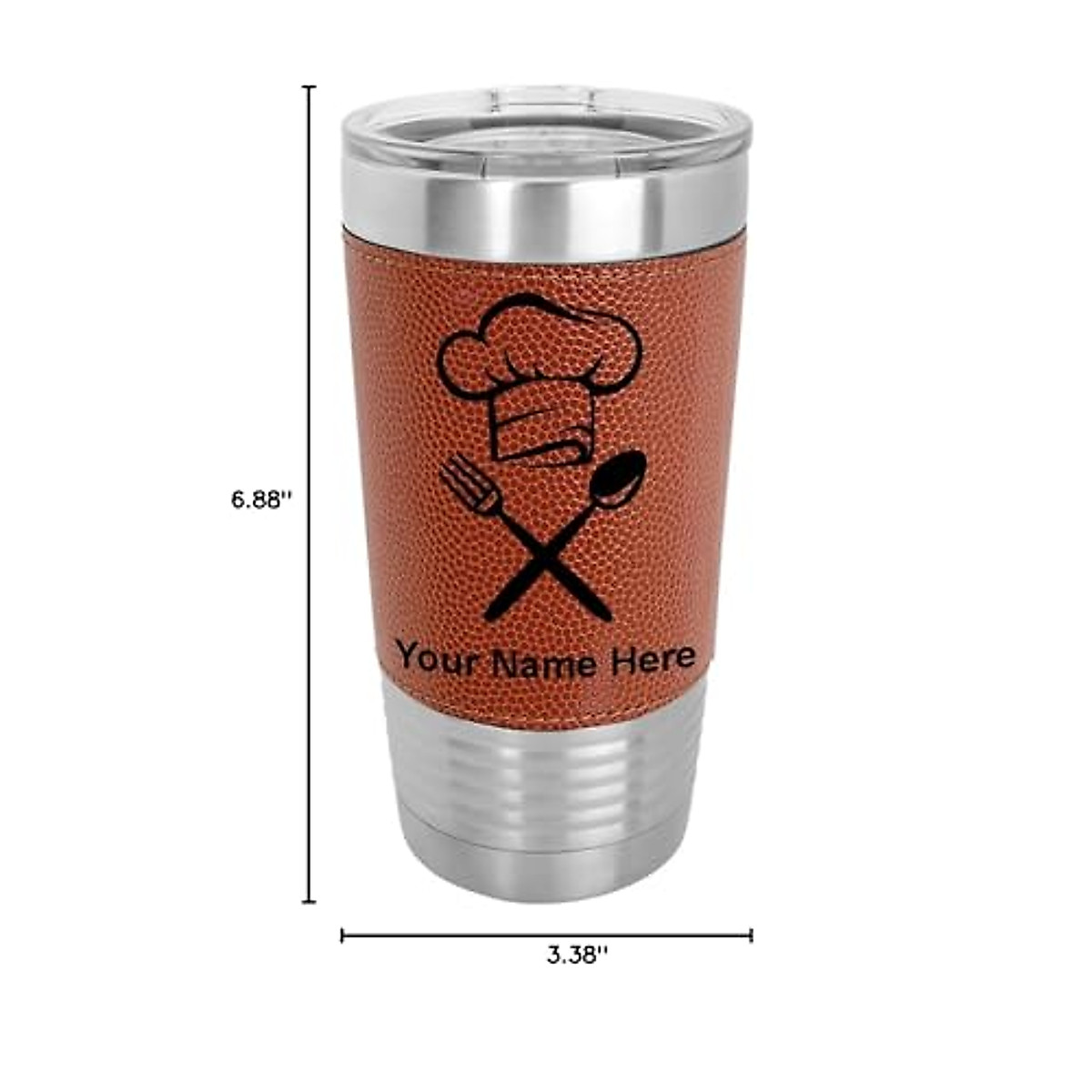 LaserGram 20oz Vacuum Insulated Tumbler Mug, Chef Hat, Personalized Engraving Included (Faux Leather, Basketball Style)