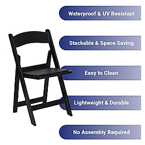 TentandTable Stackable Folding Chairs - Black Resin - Heavy Duty 300-Pound Capacity (8-Pack)